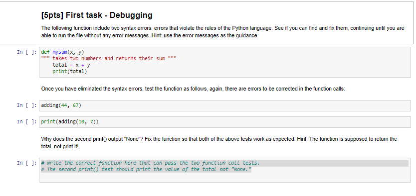 Solved [5pts] First task - Debugging The following function | Chegg.com