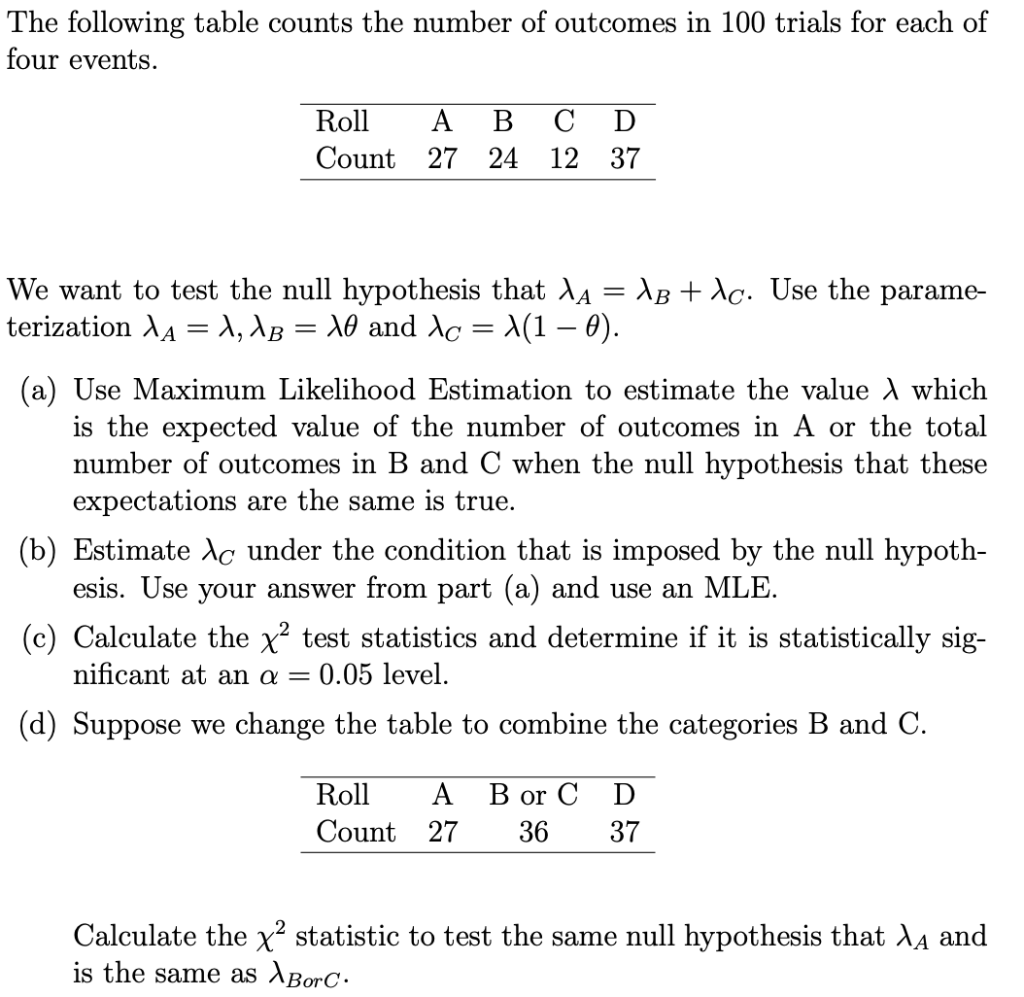 The following table counts the number of outcomes in | Chegg.com