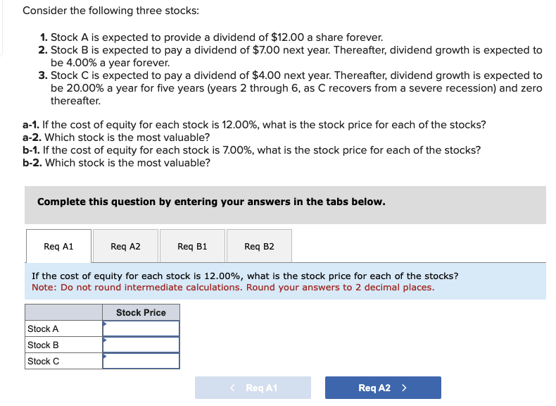 Solved Consider the following three stocks:Stock A ﻿is | Chegg.com
