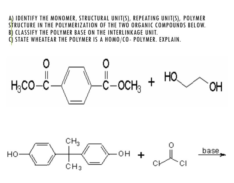 Solved A) IDENTIFY THE MONOMER, STRUCTURAL UNIT(S), | Chegg.com
