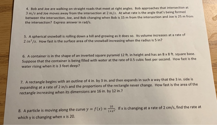 Solved How do you do questions 4-8? These are related rates | Chegg.com
