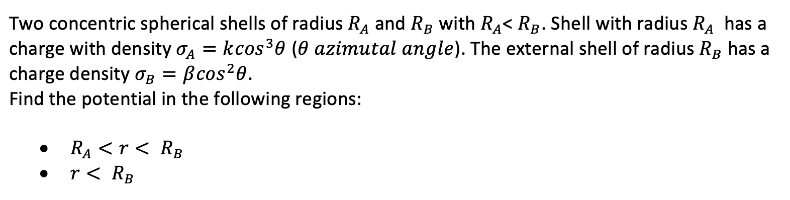 Solved Two concentric spherical shells of radius RA and RB | Chegg.com