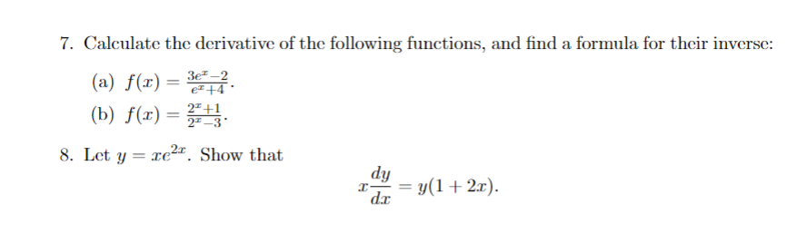 Solved 7. Calculate the derivative of the following | Chegg.com