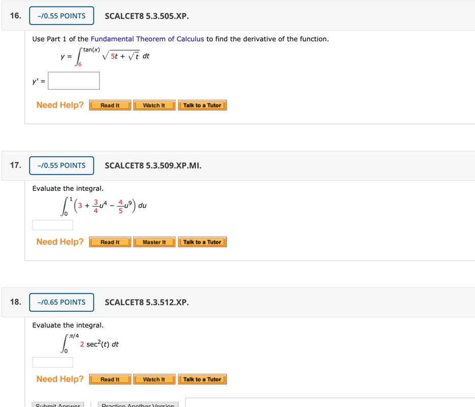 Solved -/0.55 POINTS SCALCET8 5.3.505.XP. Use Part 1 of the | Chegg.com