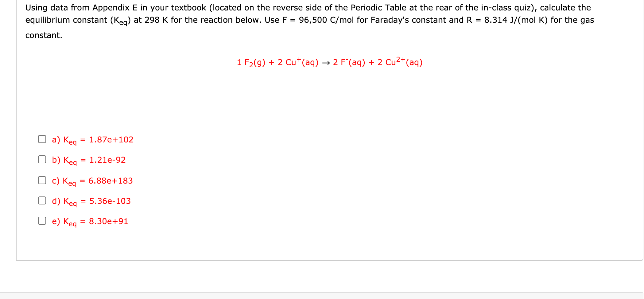 Solved Using data from Appendix E in your textbook (located | Chegg.com