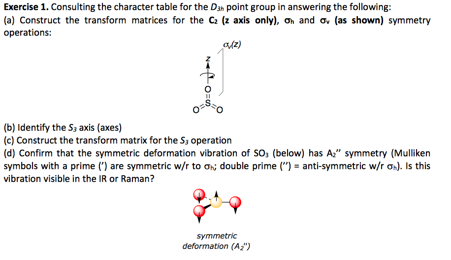 Solved Exercise 1. Consulting the character table for the | Chegg.com