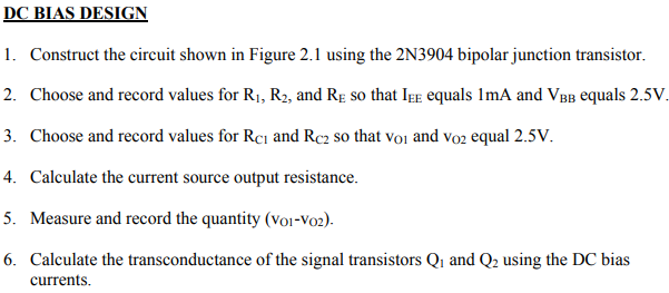 DC BIAS DESIGN 1. Construct the circuit shown in | Chegg.com