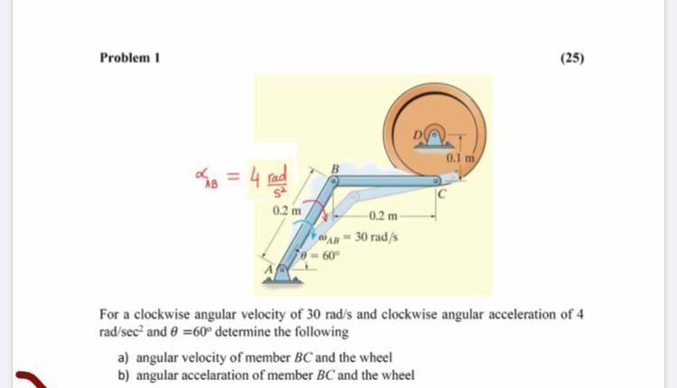 Solved Problem 1 For a clockwise angular velocity of 30rad/s | Chegg.com