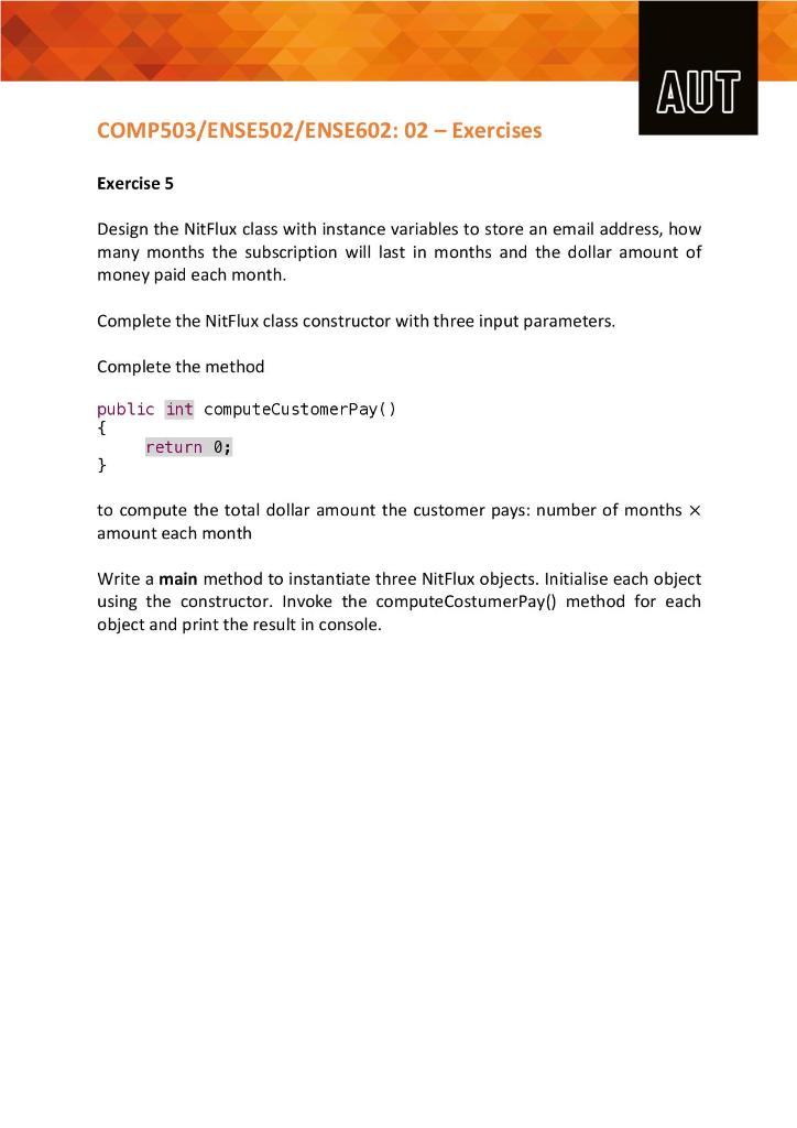 Solved AUT COMP503/ENSE502/ENSE602:02 - Exercises Exercise 1 | Chegg.com