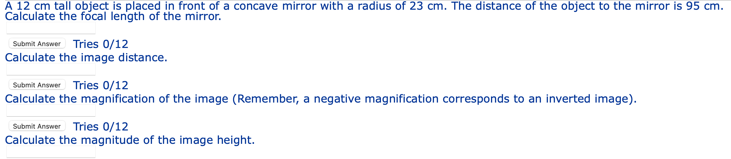 Solved A 12 cm tall object is placed in front of a concave | Chegg.com