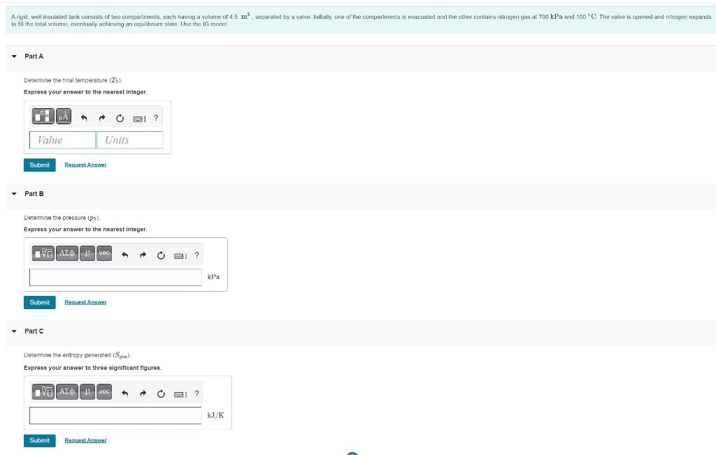 Solved Determine the tinal temperature {I2}. Express your | Chegg.com