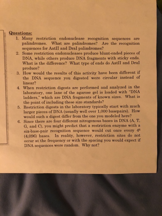 Solved Questions 1. Many restriction endonuclease | Chegg.com