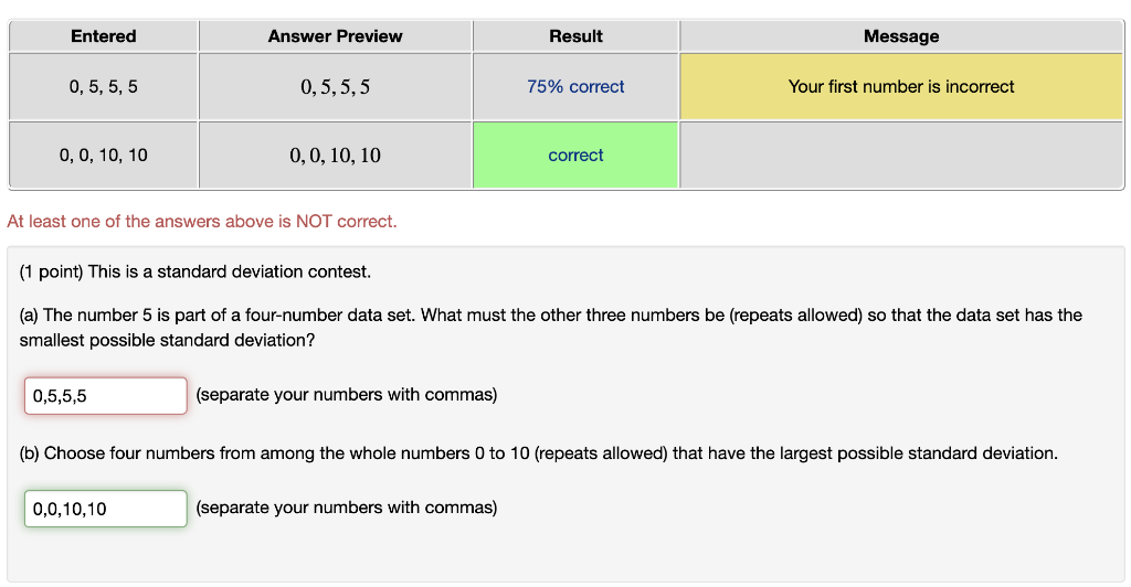 Solved Entered Answer Preview Result Message 0,5,5,5 0,5,5,5 | Chegg.com