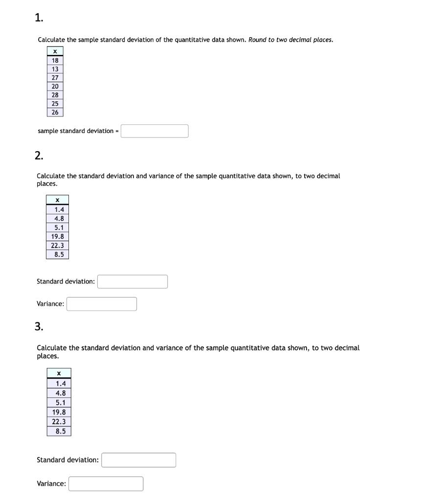 Solved 1. Calculate the sample standard deviation of the | Chegg.com