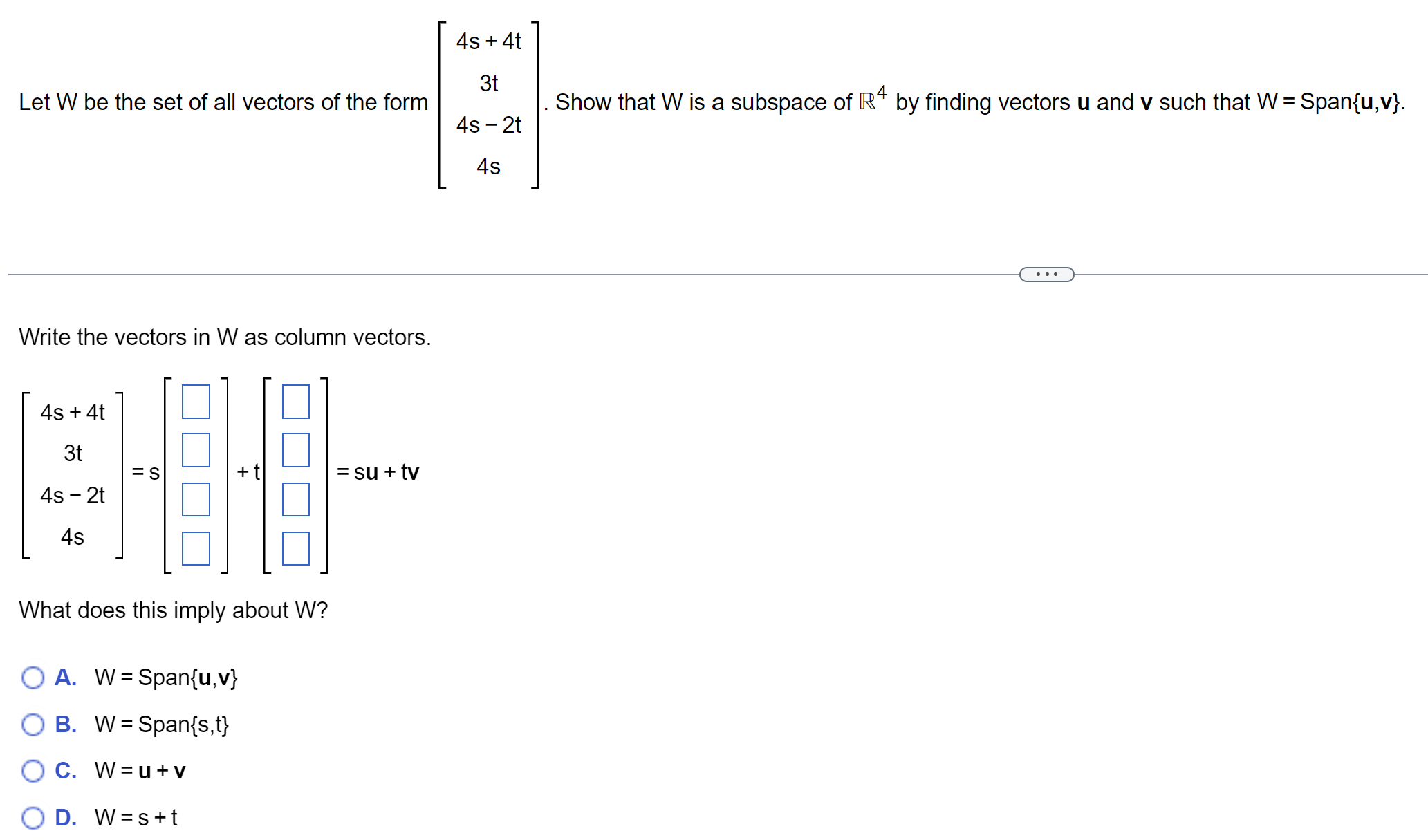 Solved Let W ﻿be the set of all vectors of the form | Chegg.com
