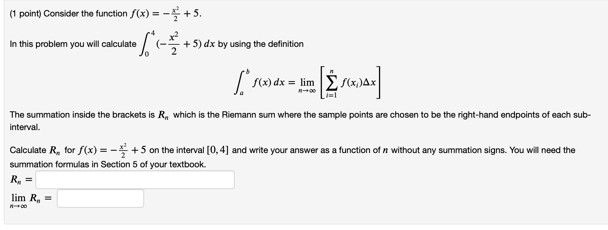Solved (1 ﻿point) ﻿Consider the integral∫06(4x2+3x+6)dx(a) | Chegg.com
