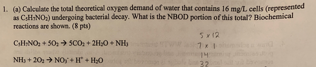 Solved 1. (a) Calculate the total theoretical oxygen demand | Chegg.com