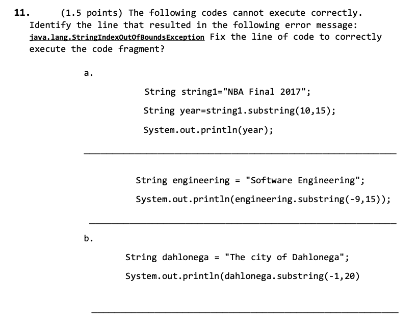 Solved 11. (1.5 points) The following codes cannot execute | Chegg.com