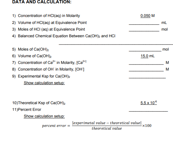 Solved Determining the Ksp of Calcium Hydroxide Calcium | Chegg.com