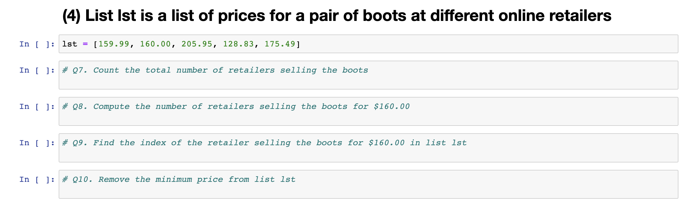 Solved (4) List Ist is a list of prices for a pair of boots | Chegg.com