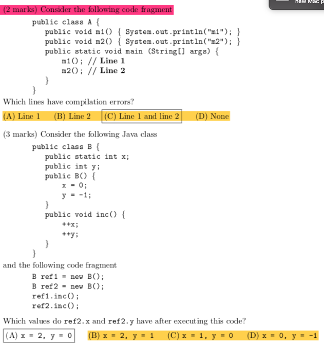 Solved new Mac p in public class A public void m1 | Chegg.com
