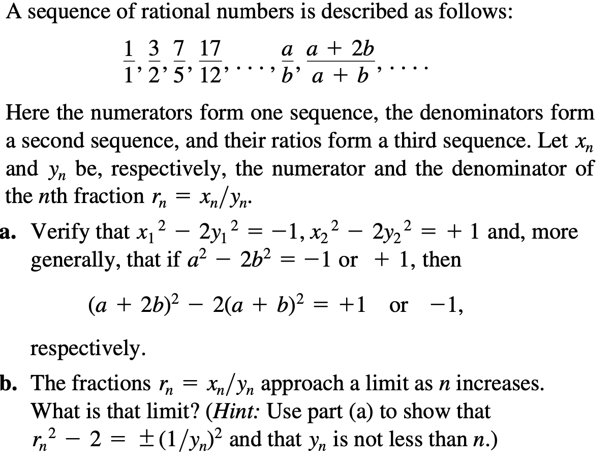 Solved A sequence of rational numbers is described as | Chegg.com