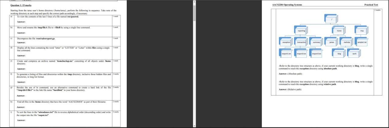 AACS2284 Operating Systems Practical Test Question 1: | Chegg.com
