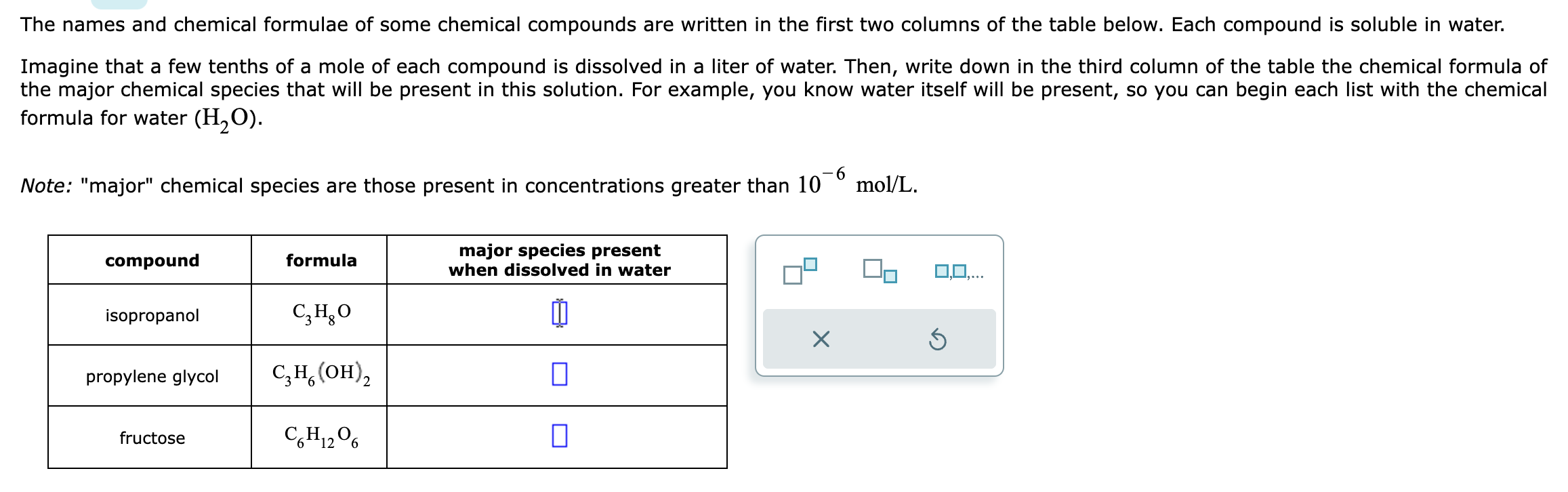 Solved The names and chemical formulae of some chemical | Chegg.com