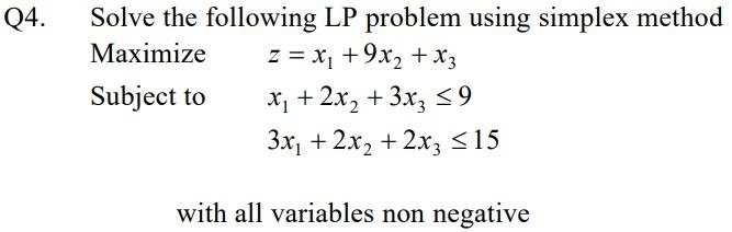 Solved Q4. Solve the following LP problem using simplex | Chegg.com