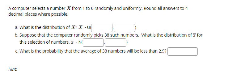 Solved A computer selects a number x ﻿from 1 ﻿to 6 ﻿randomly | Chegg.com