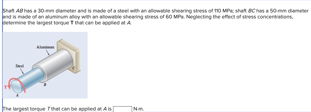 Solved Shaft AB ﻿has a 30-mm diameter and is made of a steel | Chegg.com