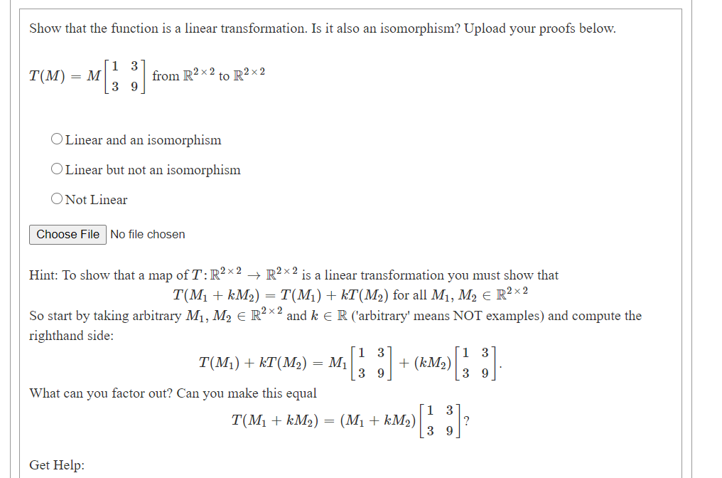 Solved Show that the function is a linear transformation. Is | Chegg.com