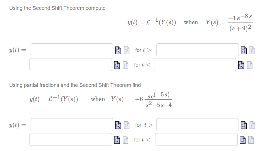 Solved Using the Second Shift Theorem compute -le-88 y(t) = | Chegg.com