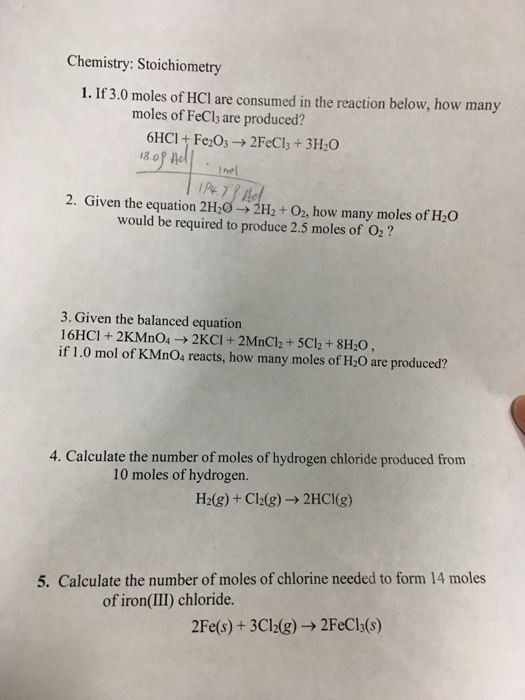 Solved Chemistry: Stoichiometry 1. If 3.0 moles of HCl are | Chegg.com
