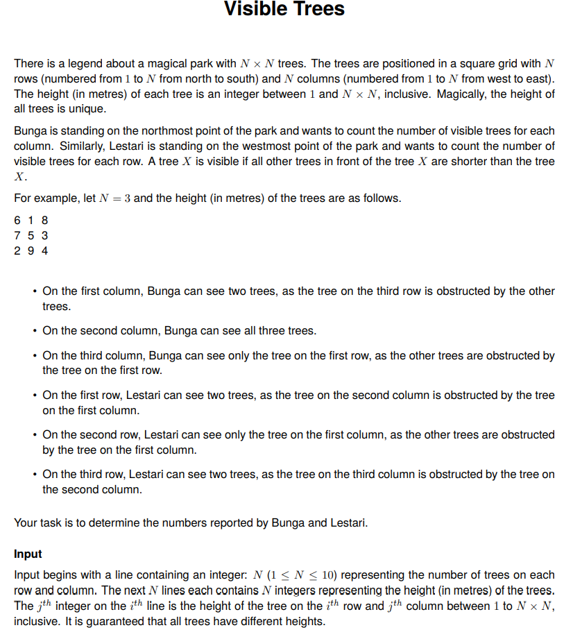 Solved Visible Trees There is a legend about a magical park | Chegg.com