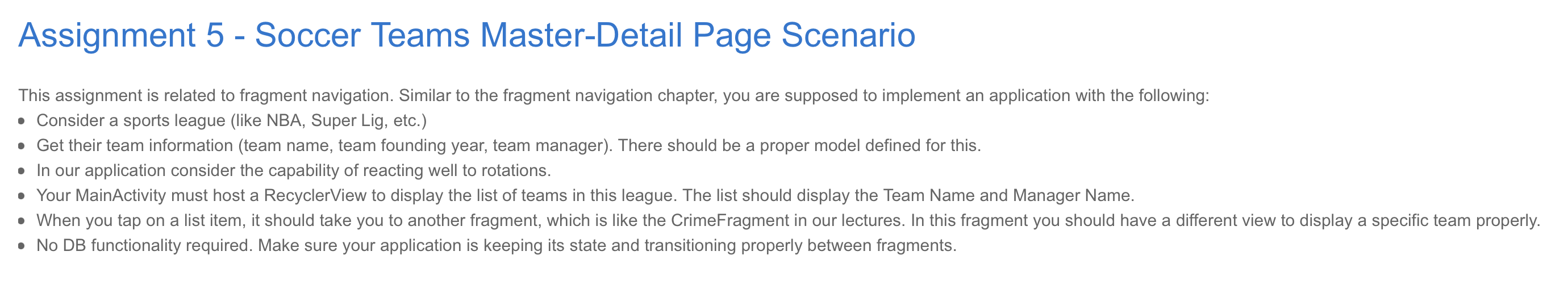 Solved Assignment 5 - Soccer Teams Master-Detail Page | Chegg.com