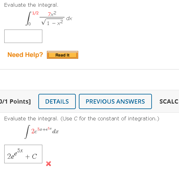 Solved Evaluate the integral. 1/2 7x2 V 1 – x2 " dx Need | Chegg.com