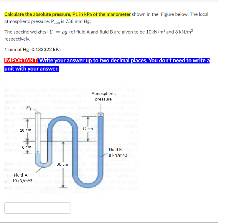Solved Calculate The Absolute Pressure P1 In KPa Of The Chegg