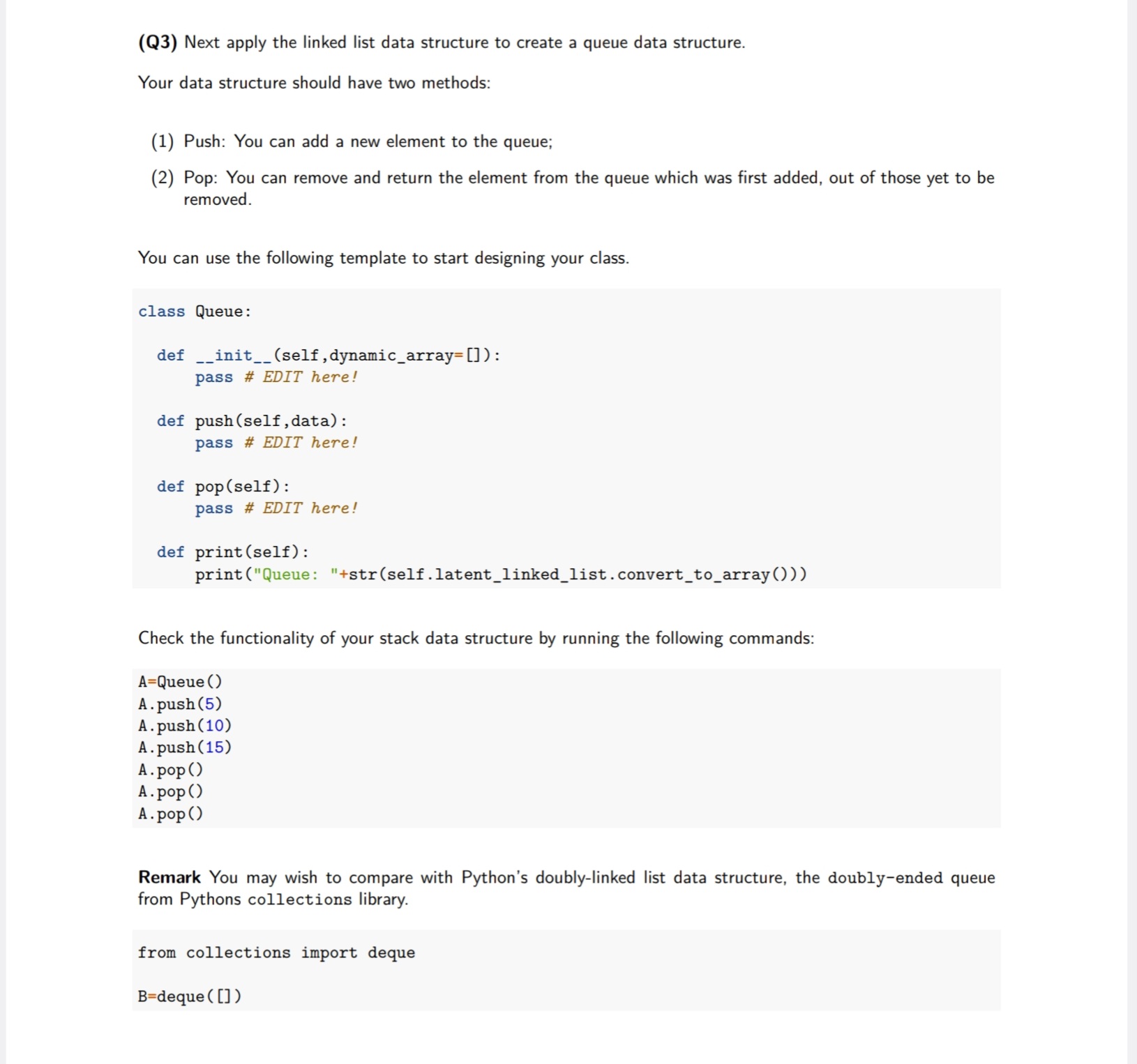 Solved (Q3) ﻿Next apply the linked list data structure to | Chegg.com