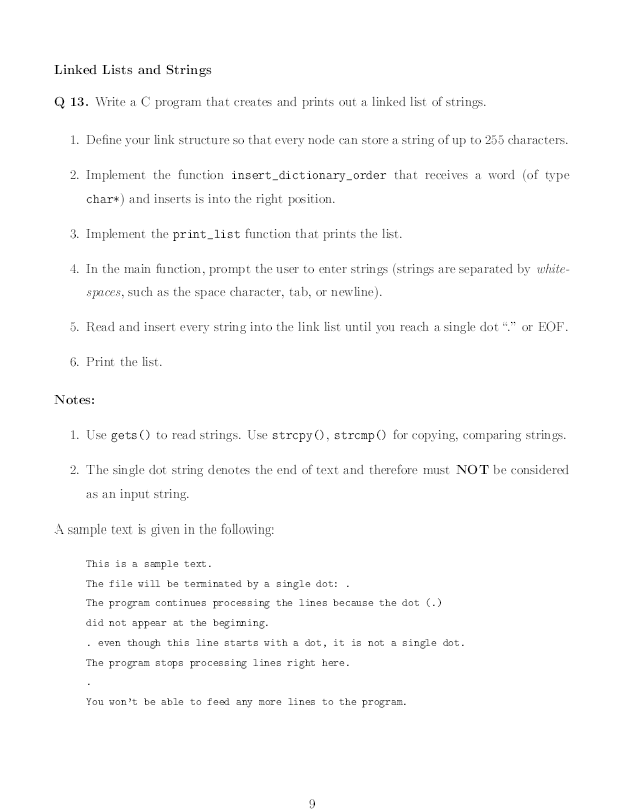 Solved Linked Lists and Strings Q 13. Write a C program that | Chegg.com