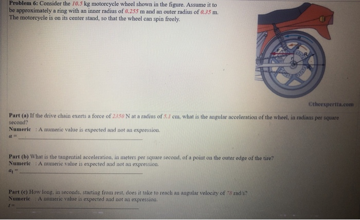 Solved Problem 6: Consider the 10.5 kg motorcycle wheel | Chegg.com