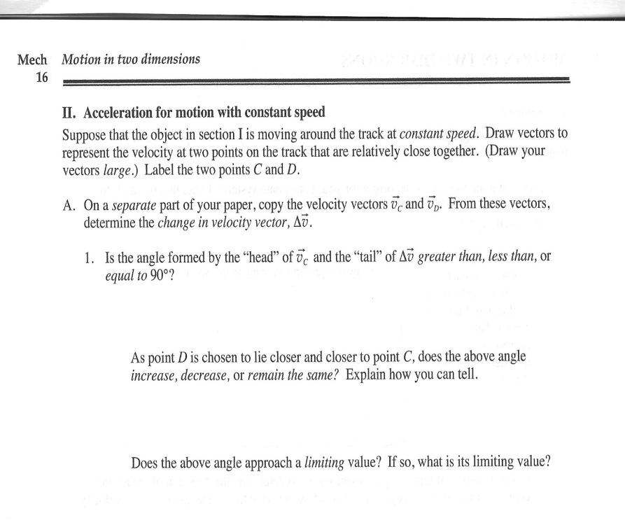 Solved Motion in two dimensions Mech 16 II. Acceleration for | Chegg.com