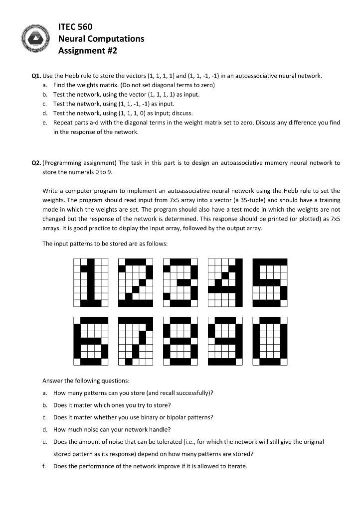 Solved Q1. Use the Hebb rule to store the vectors (1,1,1,1) | Chegg.com