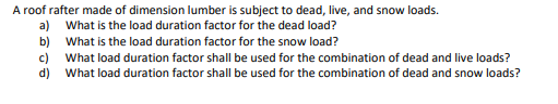 Solved A roof rafter made of dimension lumber is subject to | Chegg.com