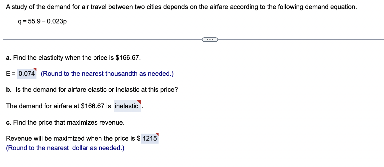 Solved A study of the demand for air travel between two | Chegg.com