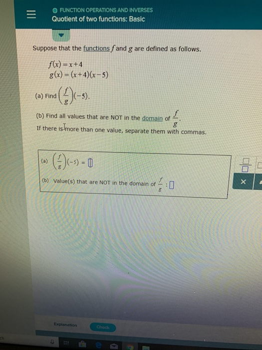 Solved 一 。FUNCTION OPERATIONS AND INVERSES -Quotient of two | Chegg.com
