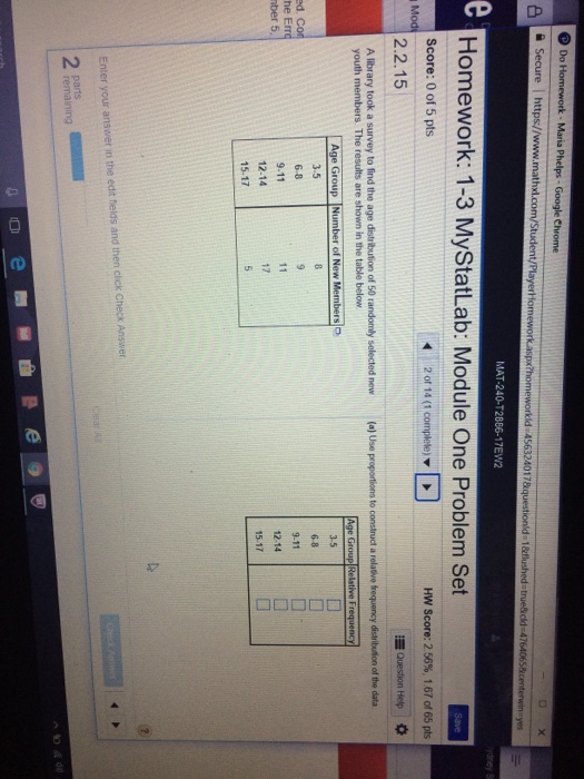 Solved 凸 MAT-240-T2886-17EW2 Homework: 1-3 MyStatLab: Module | Chegg.com