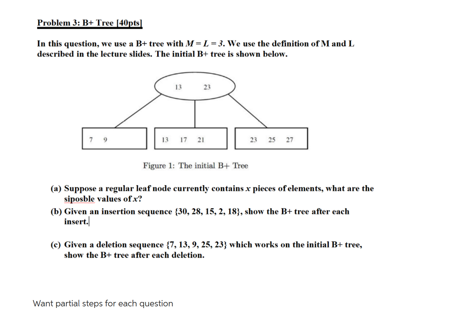 Solved Problem 3: B+ Tree (40pts In this question, we use a | Chegg.com