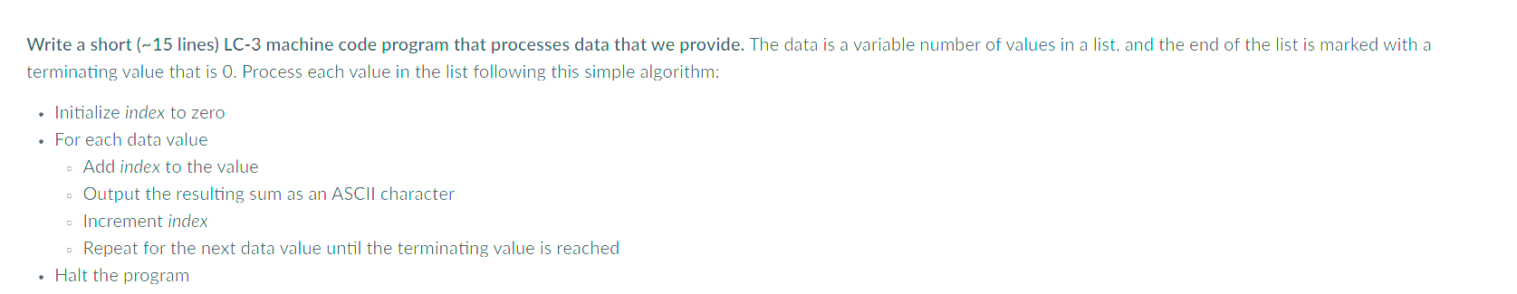 Solved Write a short ( 15 lines) LC-3 machine code program | Chegg.com