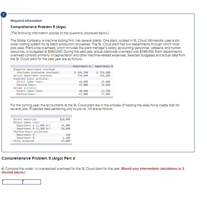 Solved Required information Comprehenslve Problem 5 (Algo) | Chegg.com